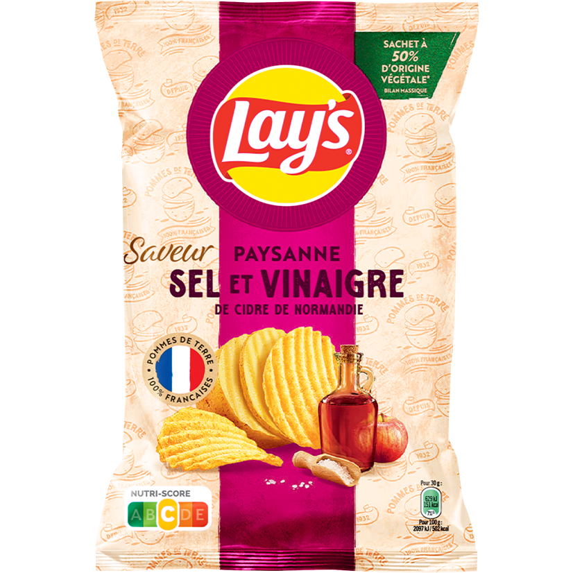 Lay’s Recette Paysanne saveur Sel et Vinaigre de cidre de Normandie ...